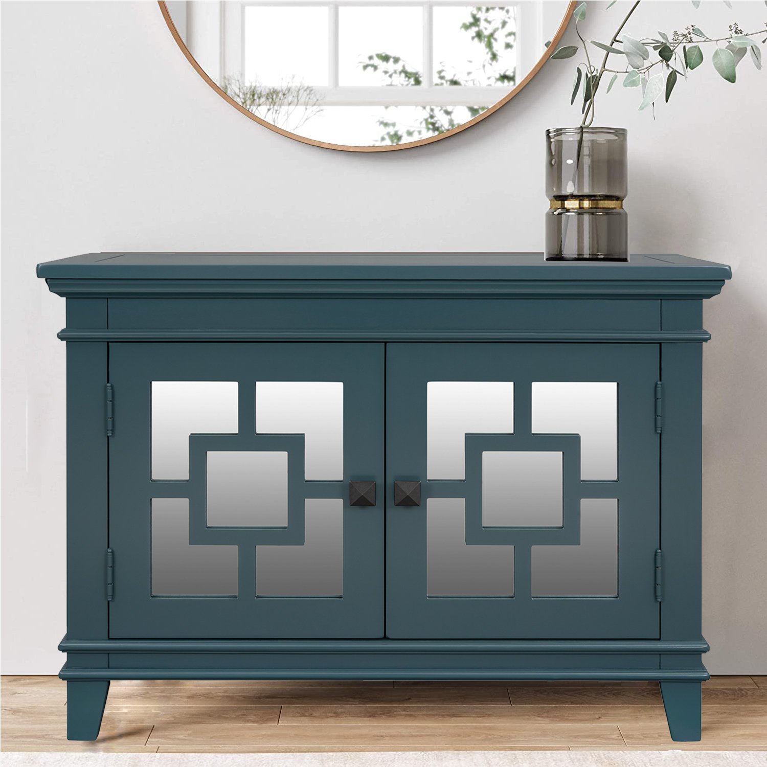 Latitude Run® 24.2'' Tall Solid Wood 2 - Door Mirrored Accent Cabinet ...