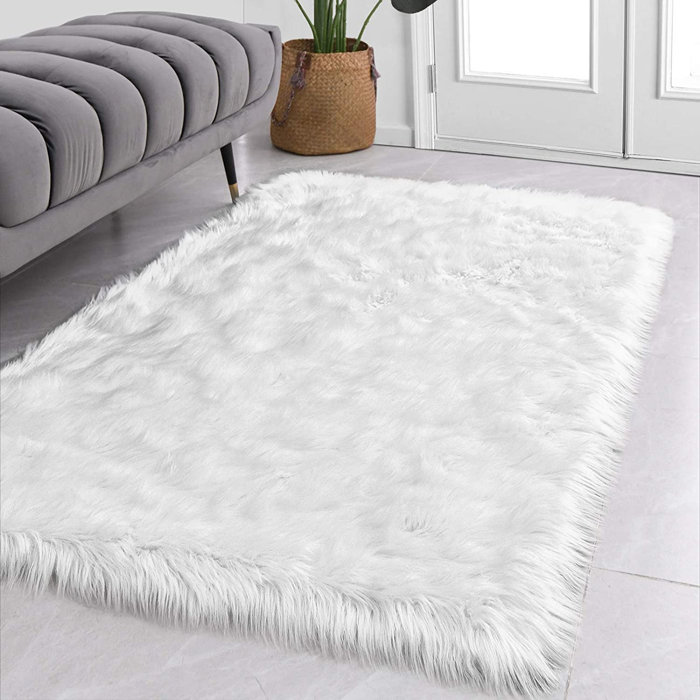 Everly Quinn Hagel Handmade Faux Sheepskin White Rug & Reviews | Wayfair