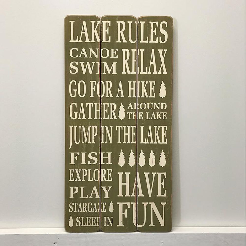 Millwood Pines Lake Rules Wooden Sign Wall Décor | Wayfair