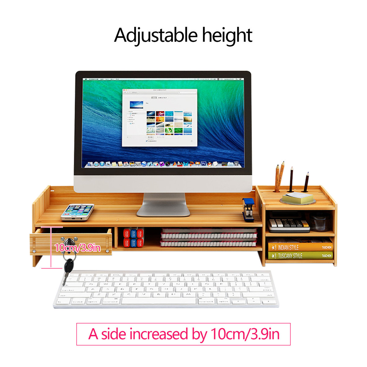 Inbox Zero Dashaan Computer Monitor Holder Wooden Laptop Shelf Rack ...