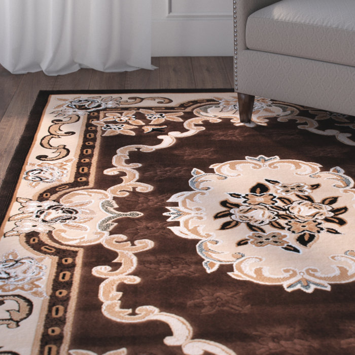 Charlton Home® Andrews Floral Chocolate Area Rug & Reviews | Wayfair