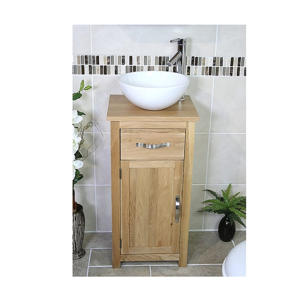Belfry Bathroom Coyne Compact Solid Oak 400mm Free-Standing Vanity Unit ...