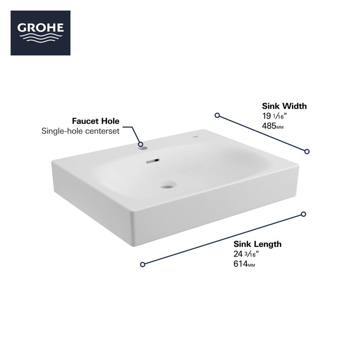GROHE Eurocube® 19.0625'' Alpine White Fireclay Rectangular Wall Mount ...
