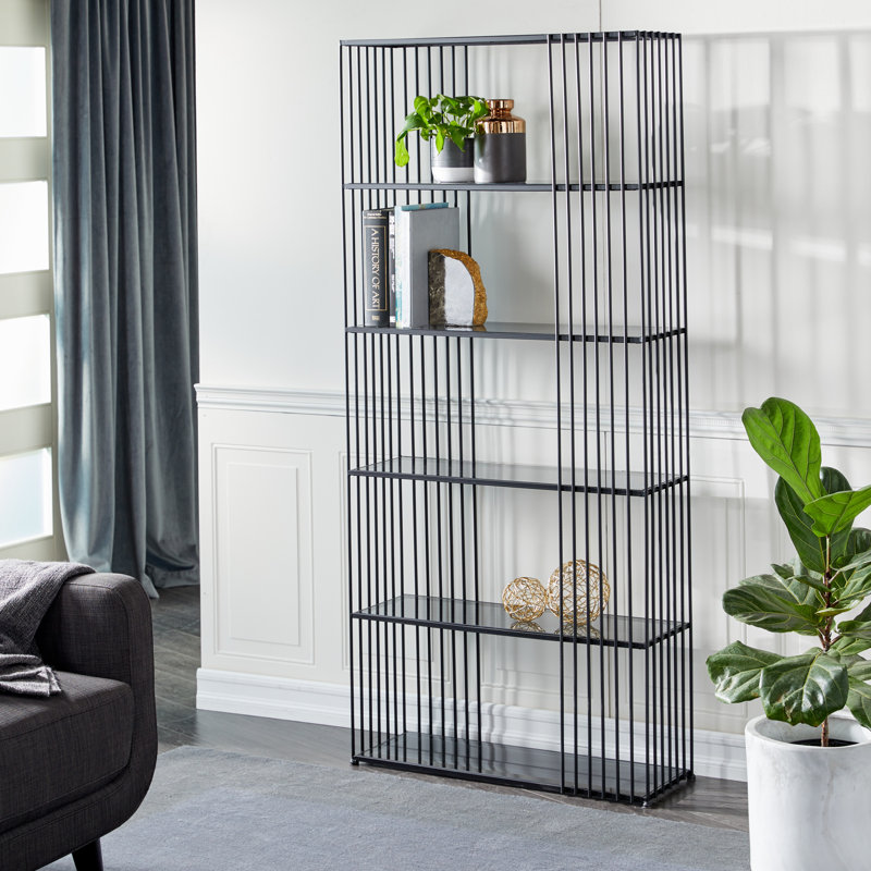 17 Stories Tall Rectangular Black Metal 5-Tier Shelf Unit With Smoked ...