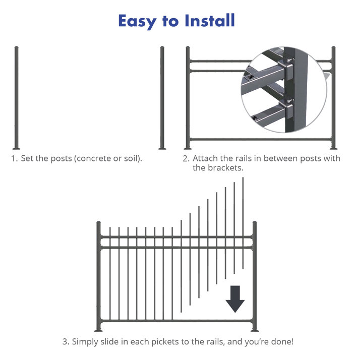 XCEL 5 ft. H x 6.5 ft. W Flat Open Pickets Metal Fence Panel & Reviews ...