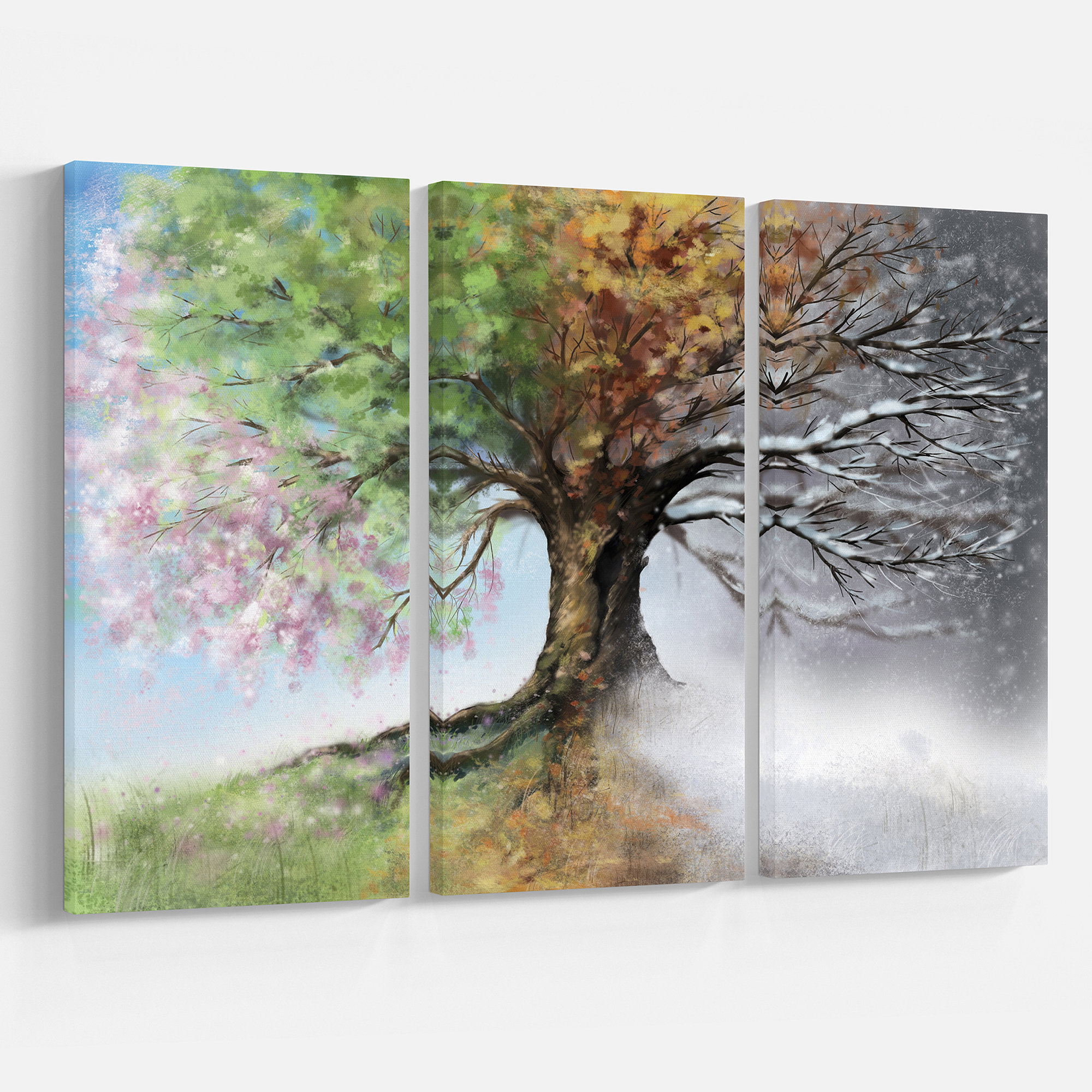 Ebern Designs Tree With Four Seasons by Designart - 3 Piece Wrapped ...