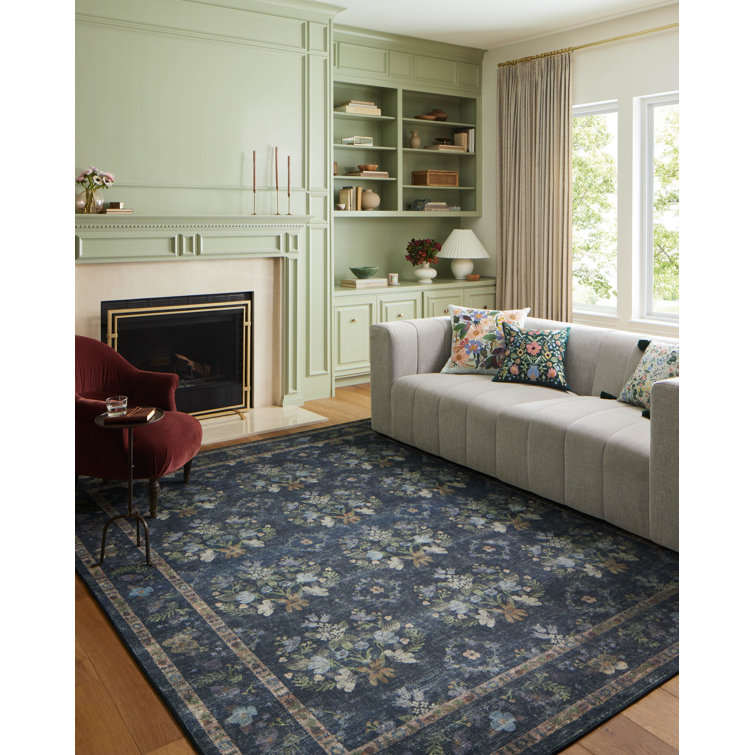 Rifle Paper Co. x Loloi Courtyard Navy Area Rug feat. CloudPile | Wayfair
