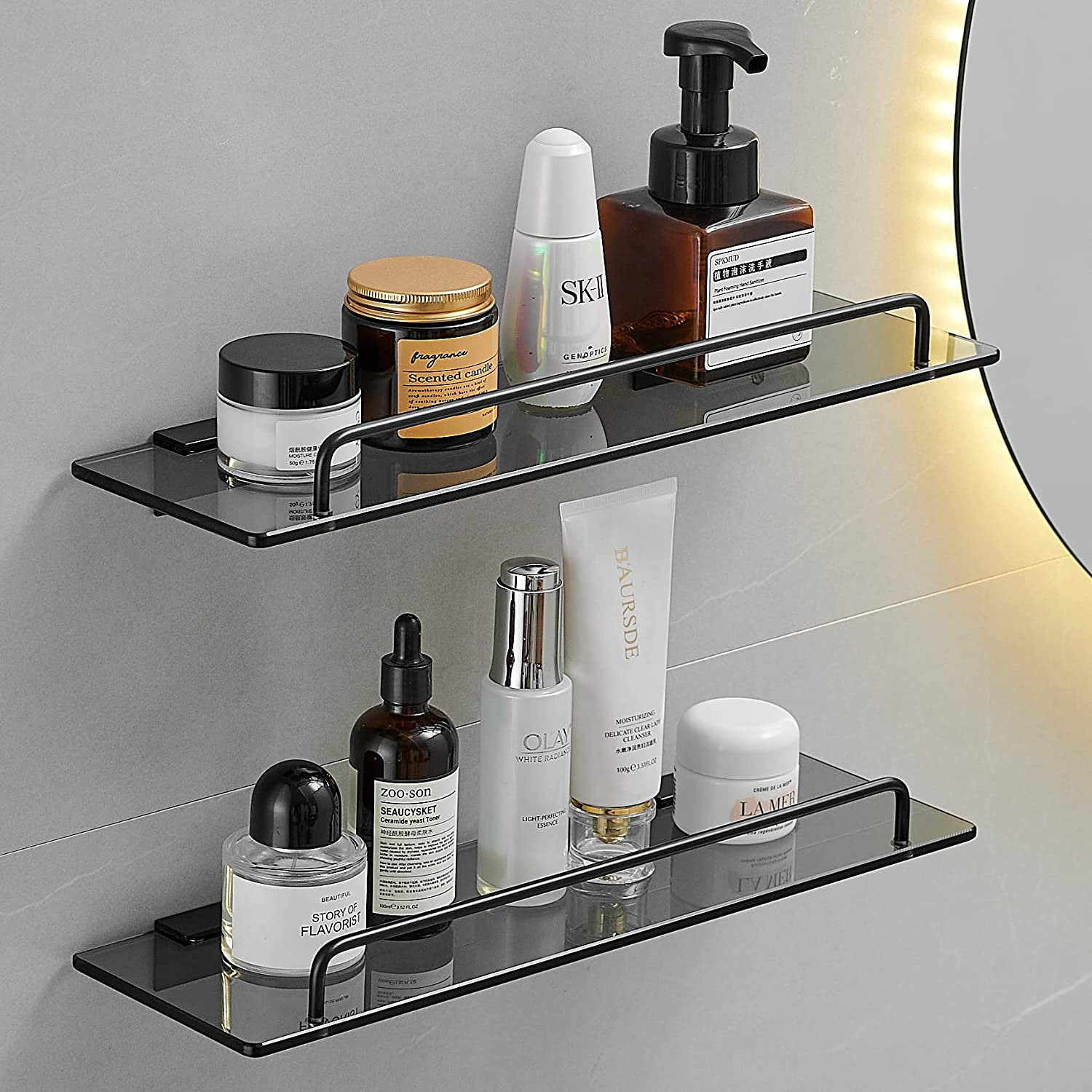 17 Stories Cirila Bathroom Shelves Wall Mounted Tempered Glass Shelf ...