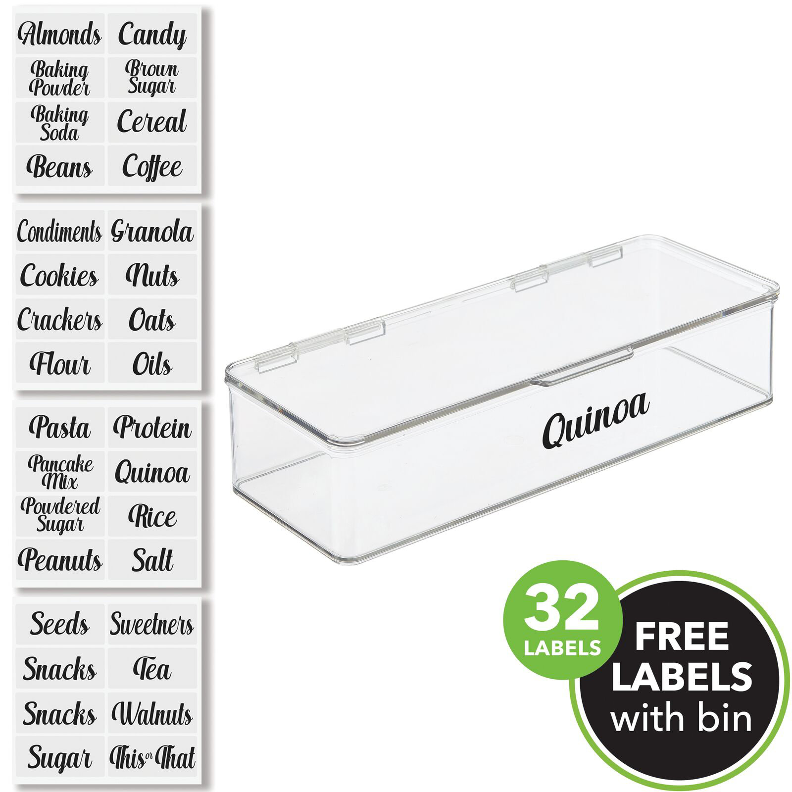 Mdesign Small Plastic Stackable Kitchen Storage Bin Box + 32 Labels ...