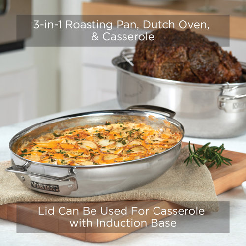 Viking 3-Ply Oval Roaster 8.5 Qt with Metal Induction Lid and Rack ...