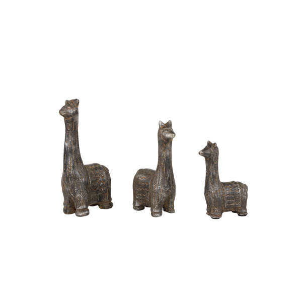 World Menagerie 3 Piece Leslee Carved Metal Llama Table Decor Figurine ...