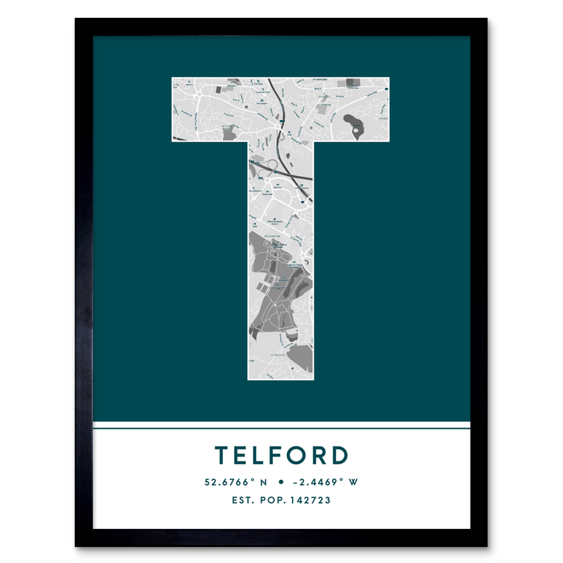 Wee Blue Coo Telford City Map Telford Teal by Wee Blue Coo - Picture ...