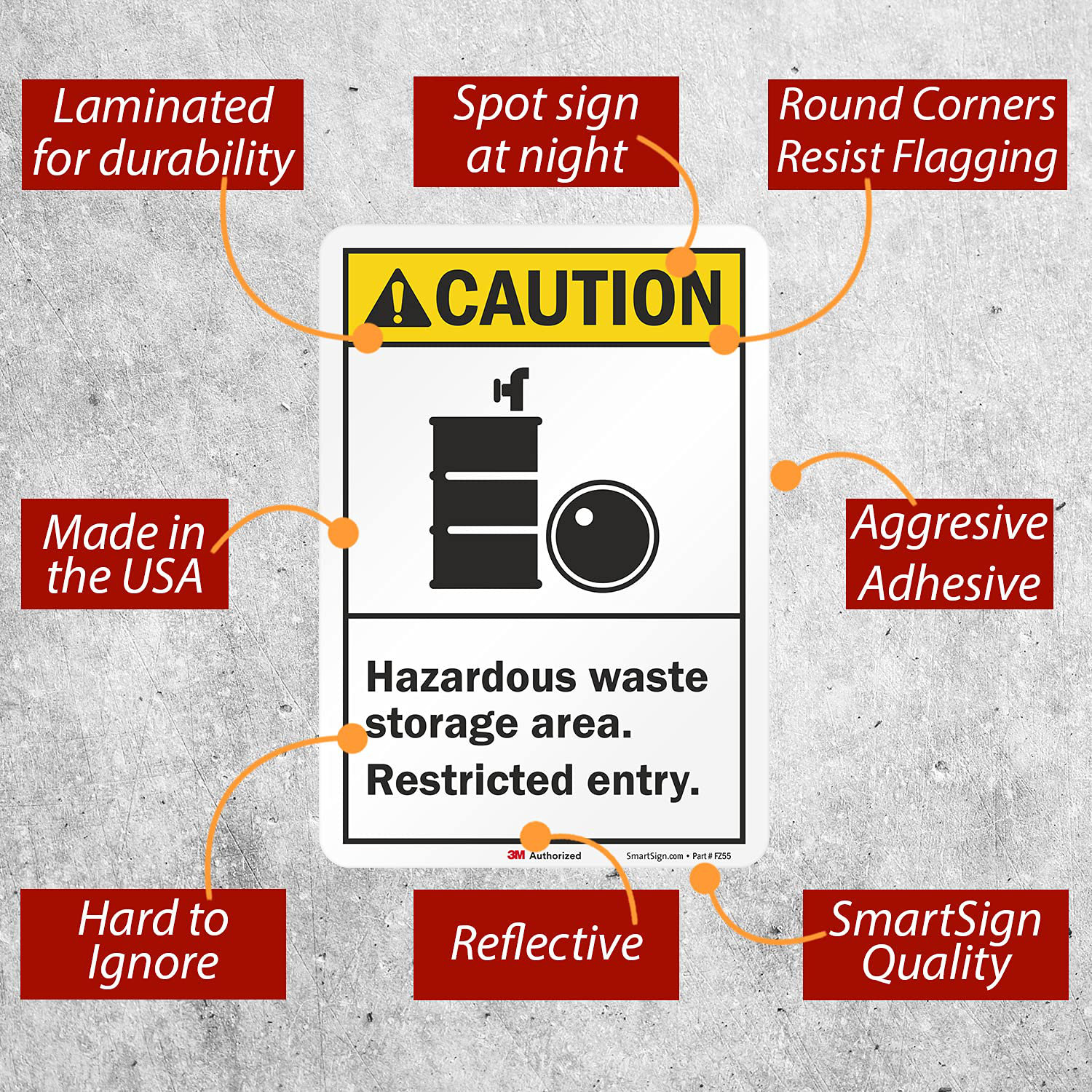 SmartSign Caution - Hazardous Waste Storage Area, Restricted Entry 3M ...