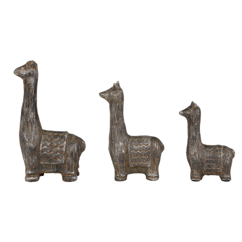 World Menagerie 3 Piece Leslee Carved Metal Llama Table Decor Figurine ...