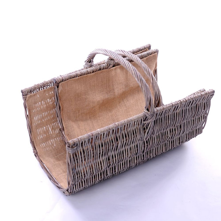 Red Hamper 2 Piece Hessian Lined Half Pipe Wicker Log Carrier Set ...