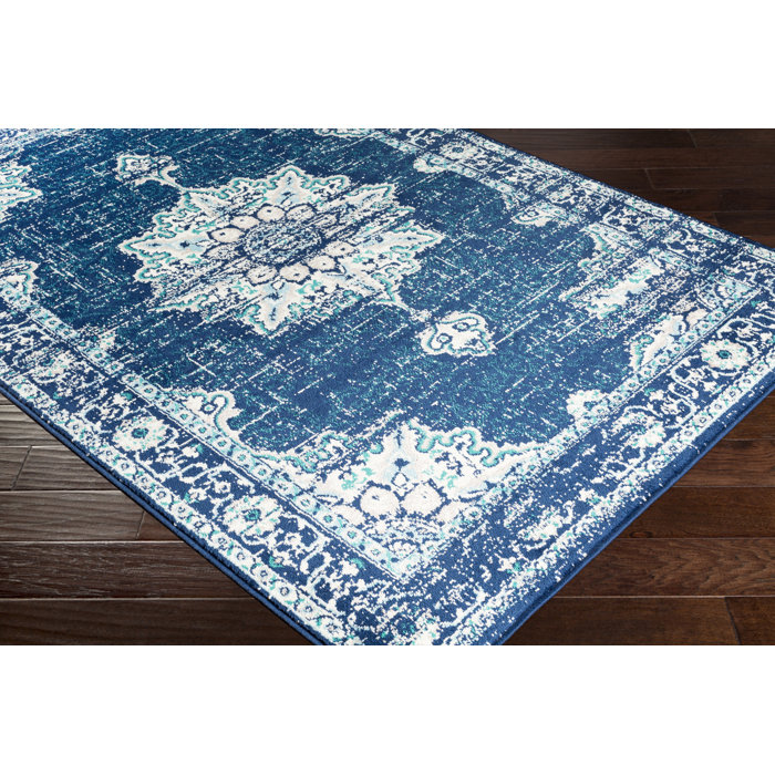 Bungalow Rose Ramsay Performance Navy/Cream Rug & Reviews | Wayfair