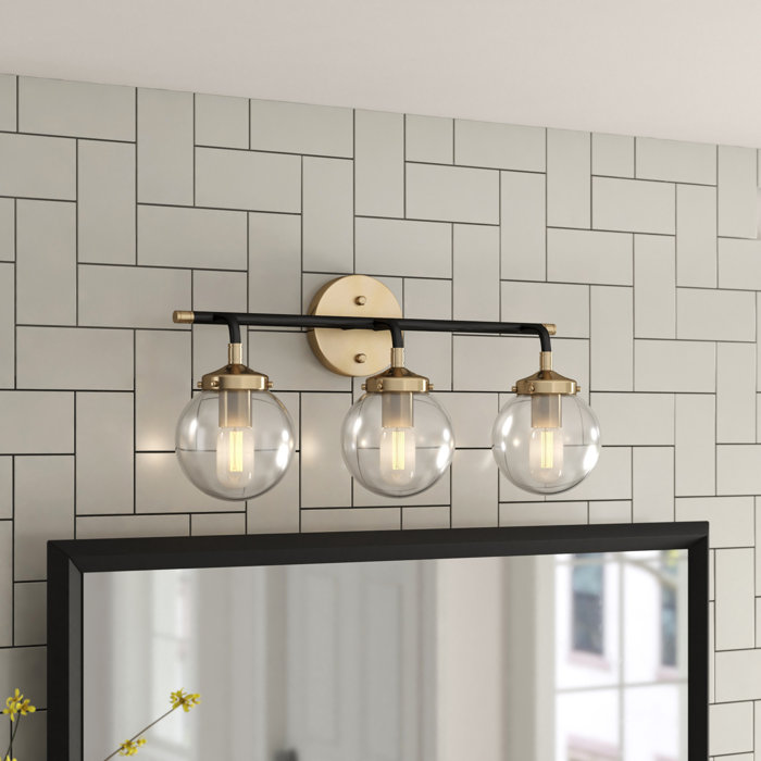 Foundstone™ Shontelle 3-Light Dimmable Matte Black/Antique Gold Vanity ...