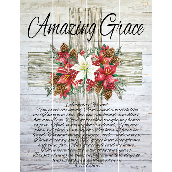 Trinx Amazing Grace-Cross - Unframed Textual Art on Wood | Wayfair