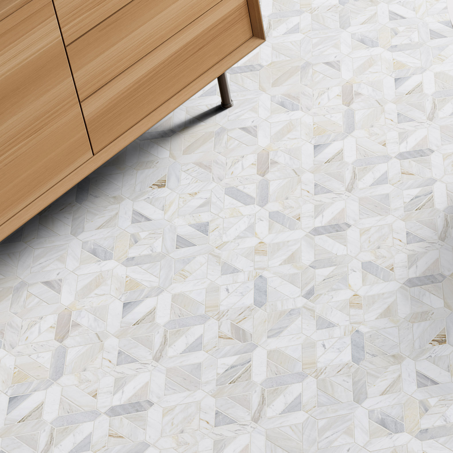 MSI Athena Gold Geometrica 12" x 12" Honed Marble Mesh Mounted Mosaic ...