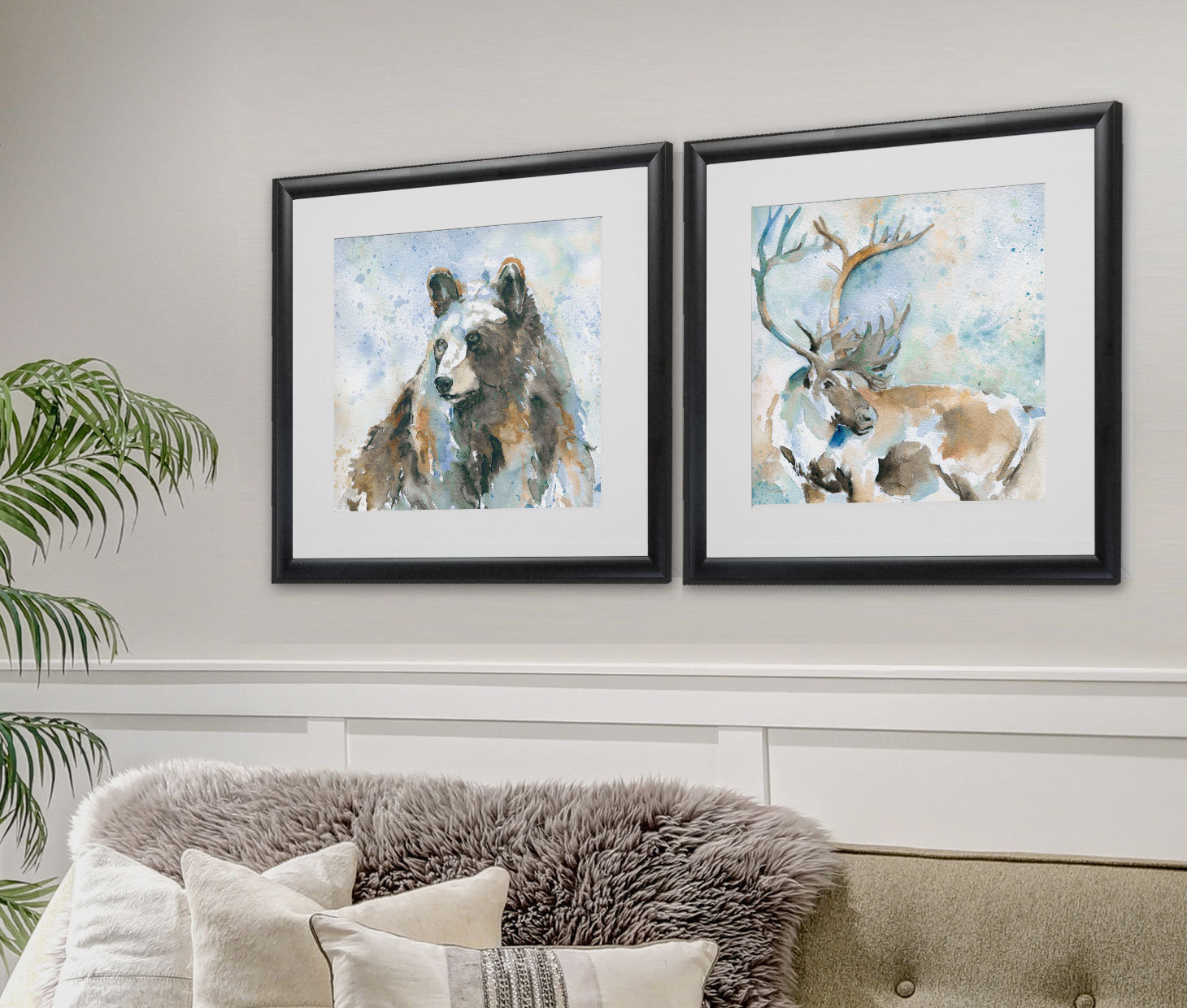 Union Rustic Black Bear On Blue - 2 Piece Picture Frame Painting ...