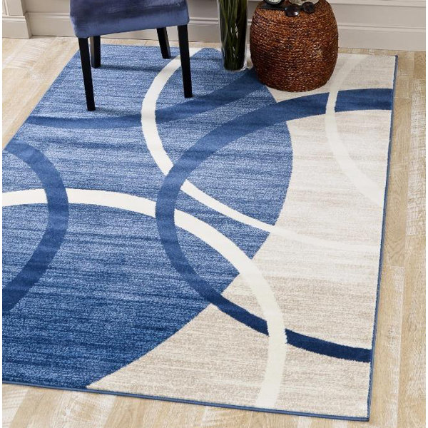 Orren Ellis Cobbins Abstract Blue/Cream Area Rug | Wayfair