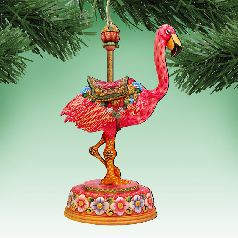 The Holiday Aisle® Carousel Flamingo Holiday Shaped Wood Ornament ...