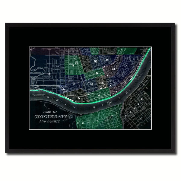 17 Stories Cincinnati Vivid Map - Picture Frame Print on Canvas | Wayfair
