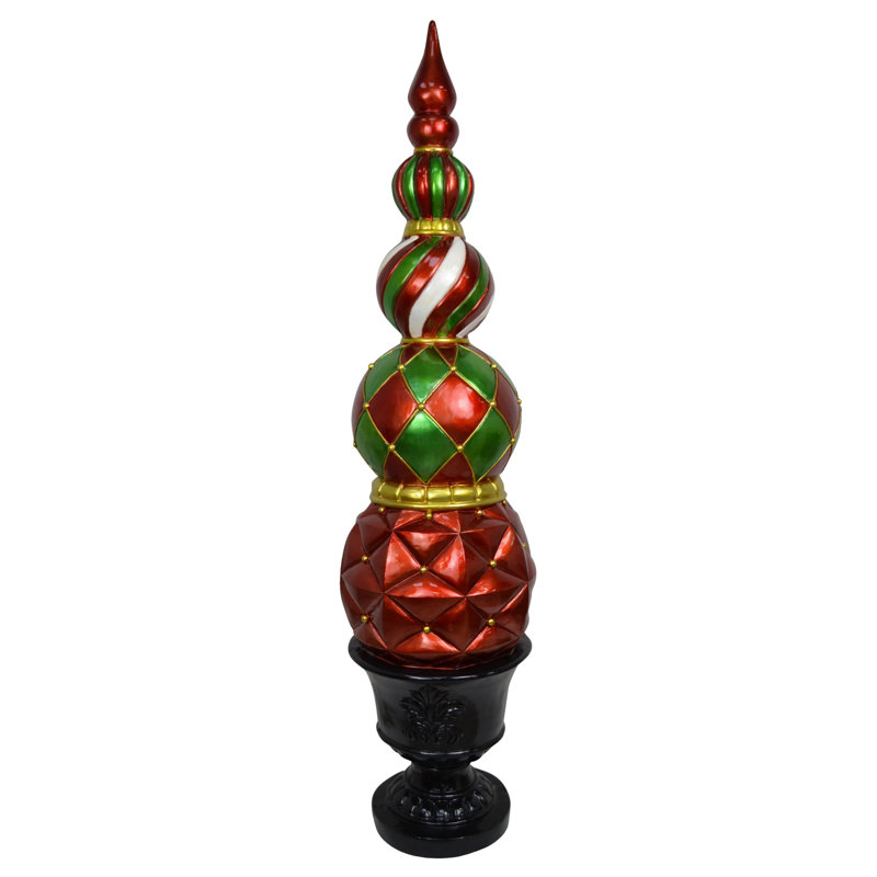 The Holiday Aisle® Resin Ball and Finial Topiary in Pedestal Urn | Wayfair