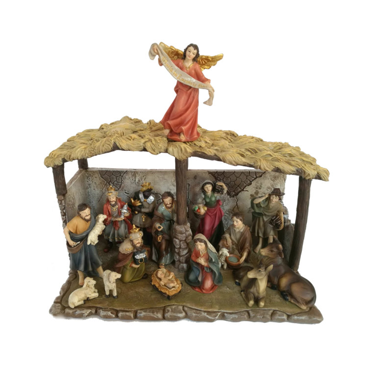 The Holiday Aisle® 16 Piece Complete Scene with Shed Nativity Set ...