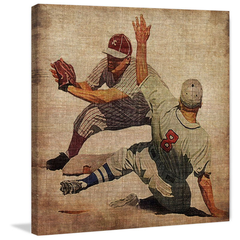 Charlton Home® Vintage Baseball Slide - Graphic Art on Canvas | Wayfair
