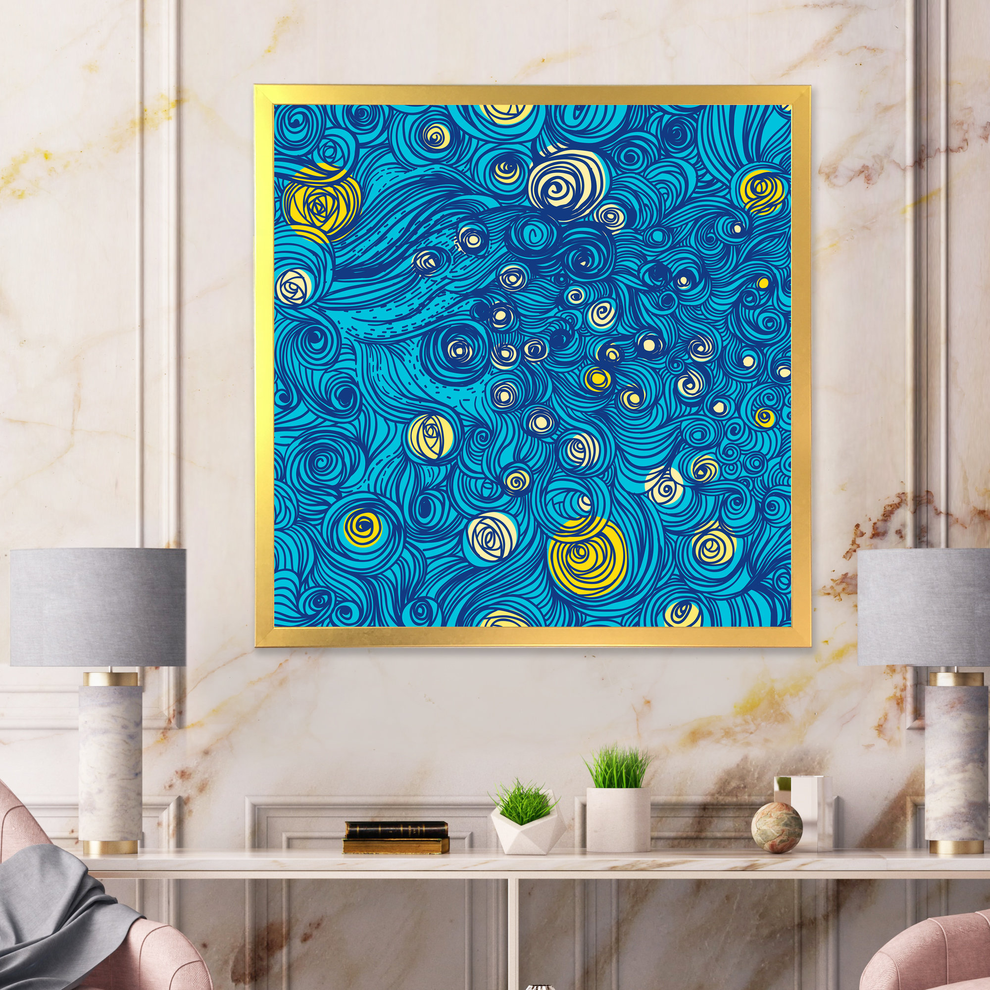 Bless international Starry Night Yellow And Blue - Painting on Canvas ...