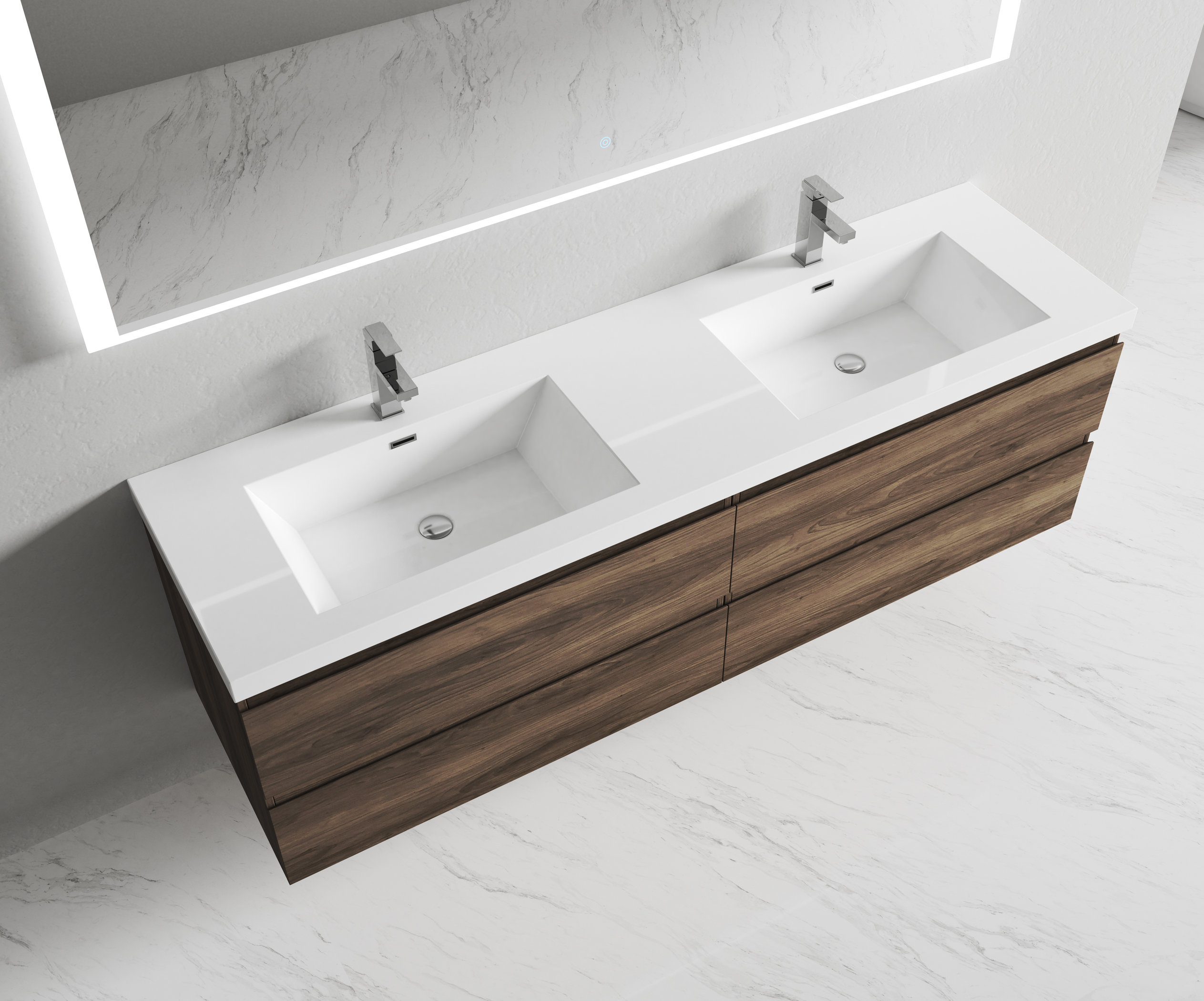 Latitude Run® 71'' Wall Mounted Double Bathroom Vanity with Polymarble ...
