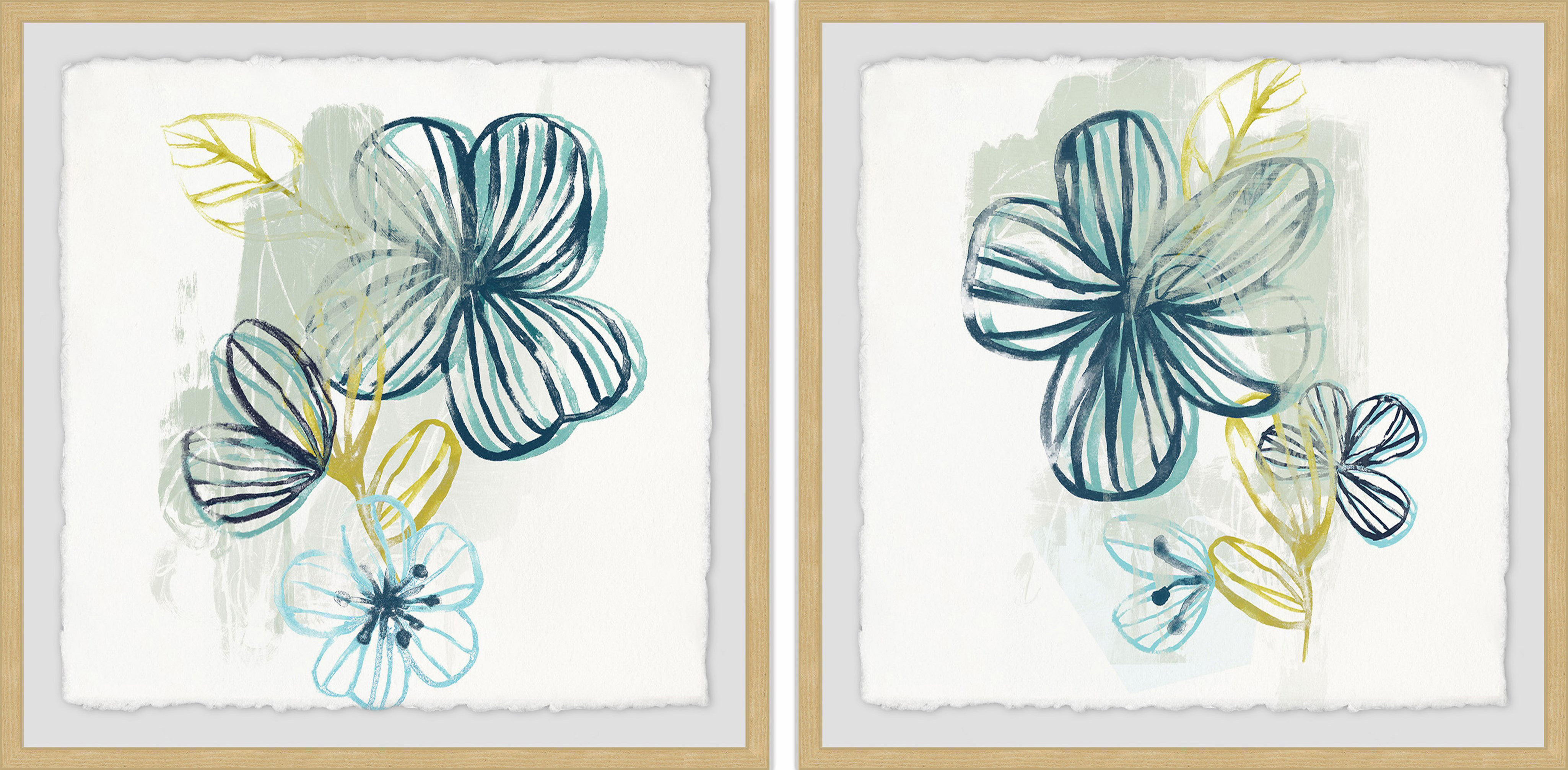 Ebern Designs Floral Offset III Diptych - 2 Piece Picture Frame Set ...