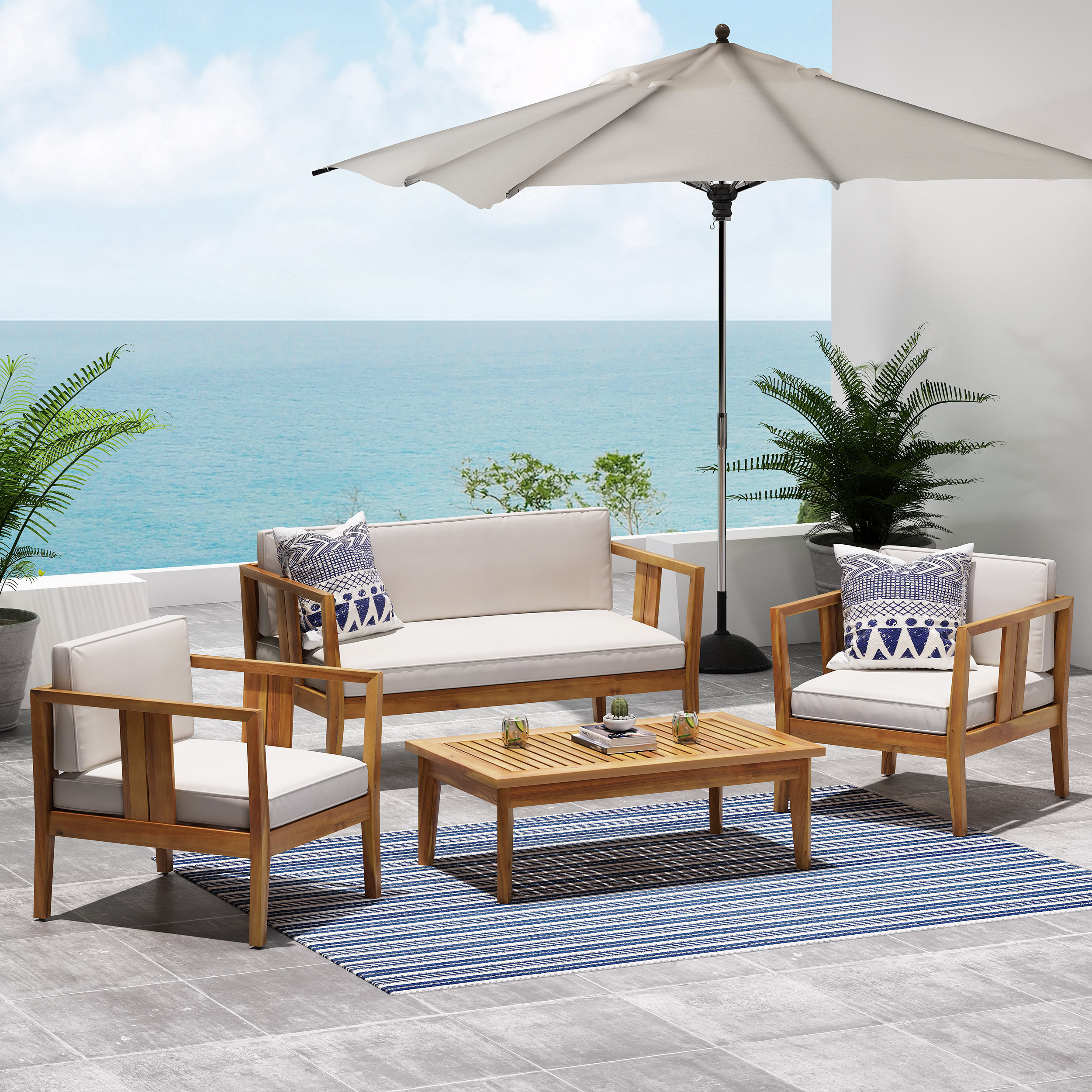 Dovecove Solid Wood 4 - Person Seating Group with Cushions | Wayfair