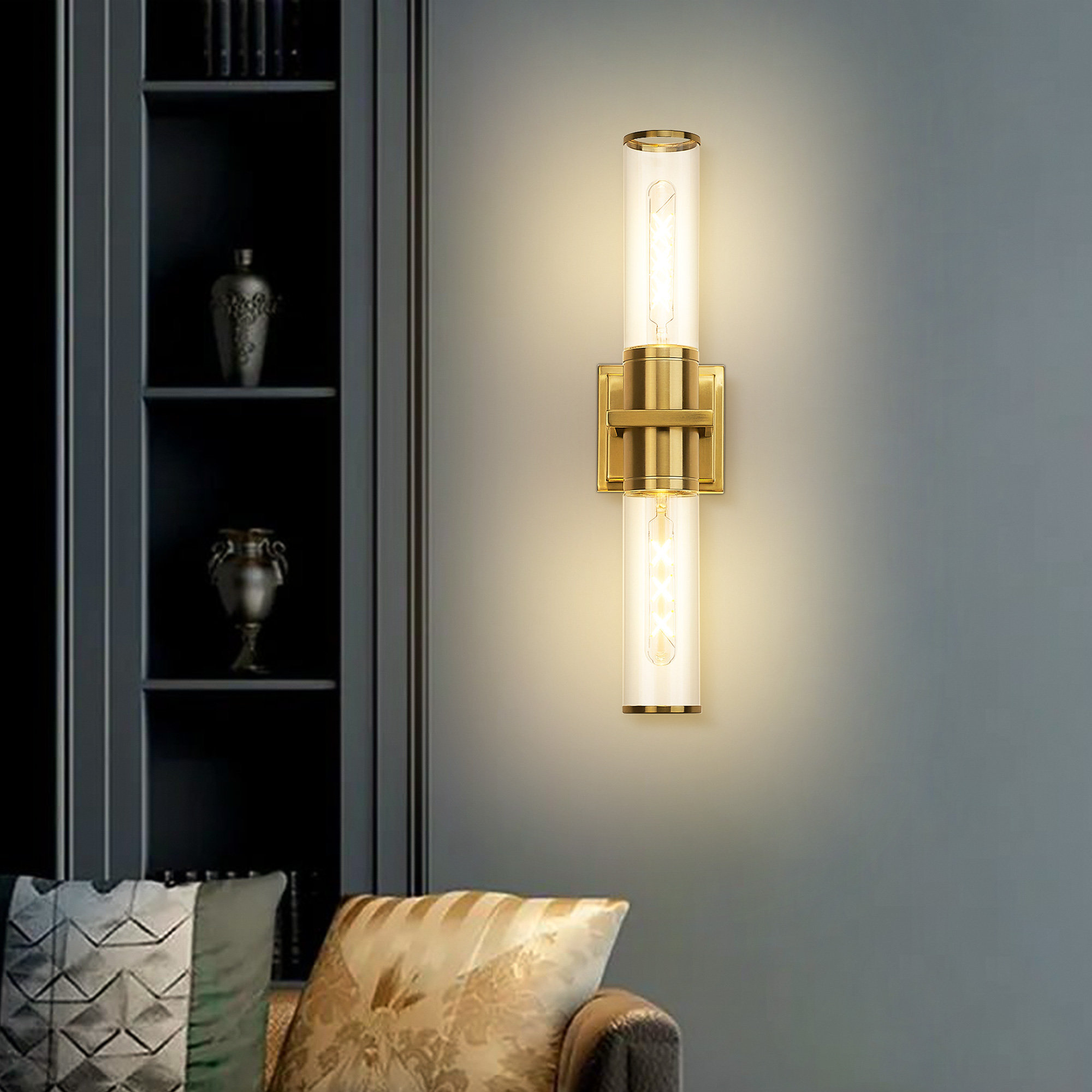 Mercer41 Izzabelle Modern Gold Vanity Light/Wall Light with Glass Shade ...