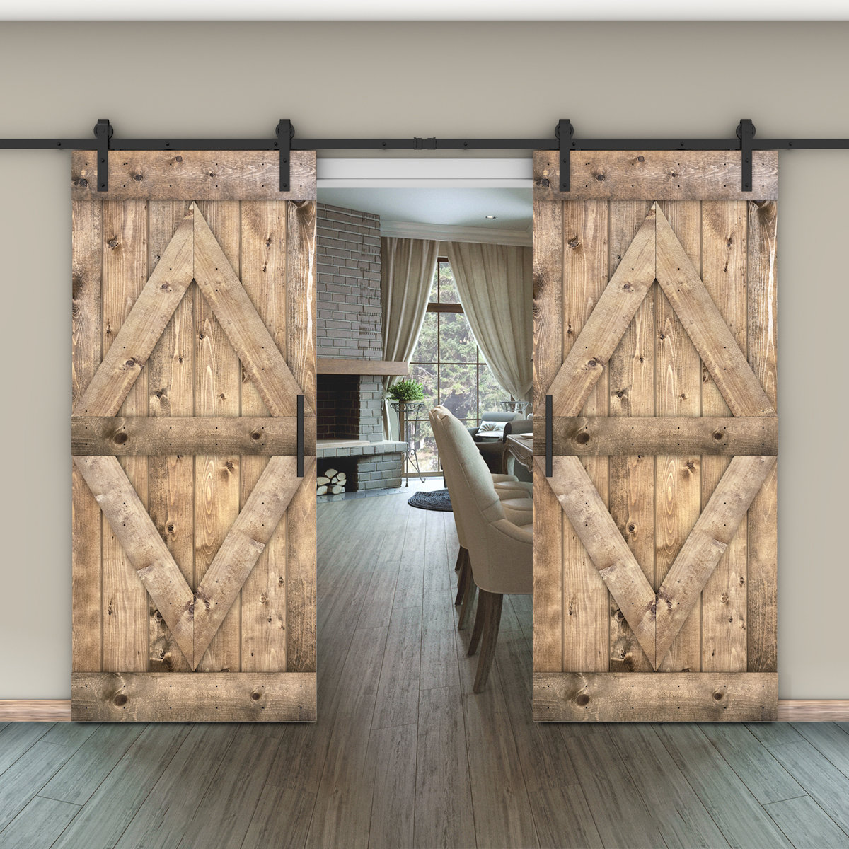 JM HOME Solid Knotty Pine Wood Interior Sliding Barn Wood Door With ...