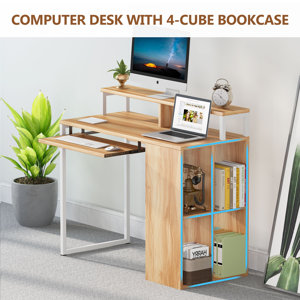 Latitude Run® Computer Desk, Office Desk with Keyboard Tray and Storage ...