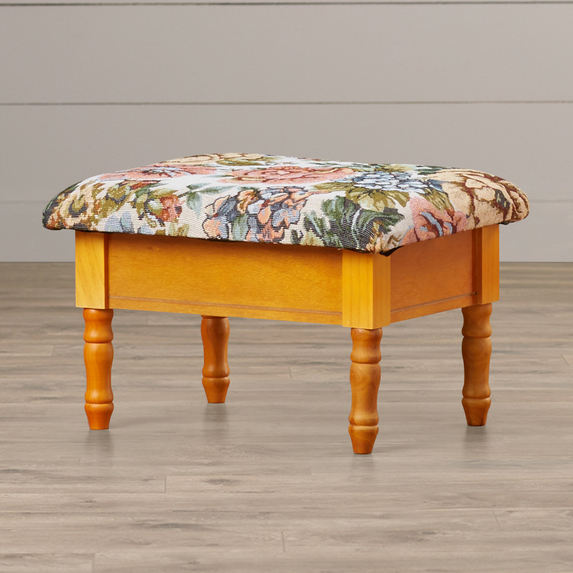 August Grove® 15'' Wide Faux Leather Square Floral Standard Ottoman ...