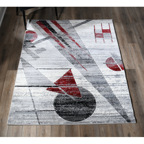 Corrigan Studio® Priscille Abstract Burgundy/Light Gray/Black Area Rug ...