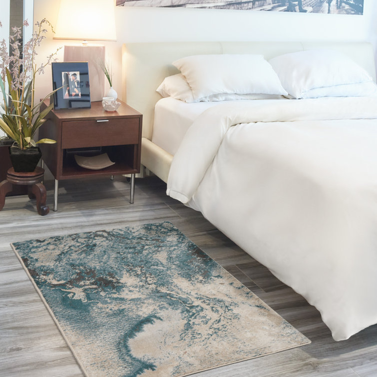 Hashtag Home Odelia Power Loom Performance Ivory/Teal/Dark Blue Rug ...