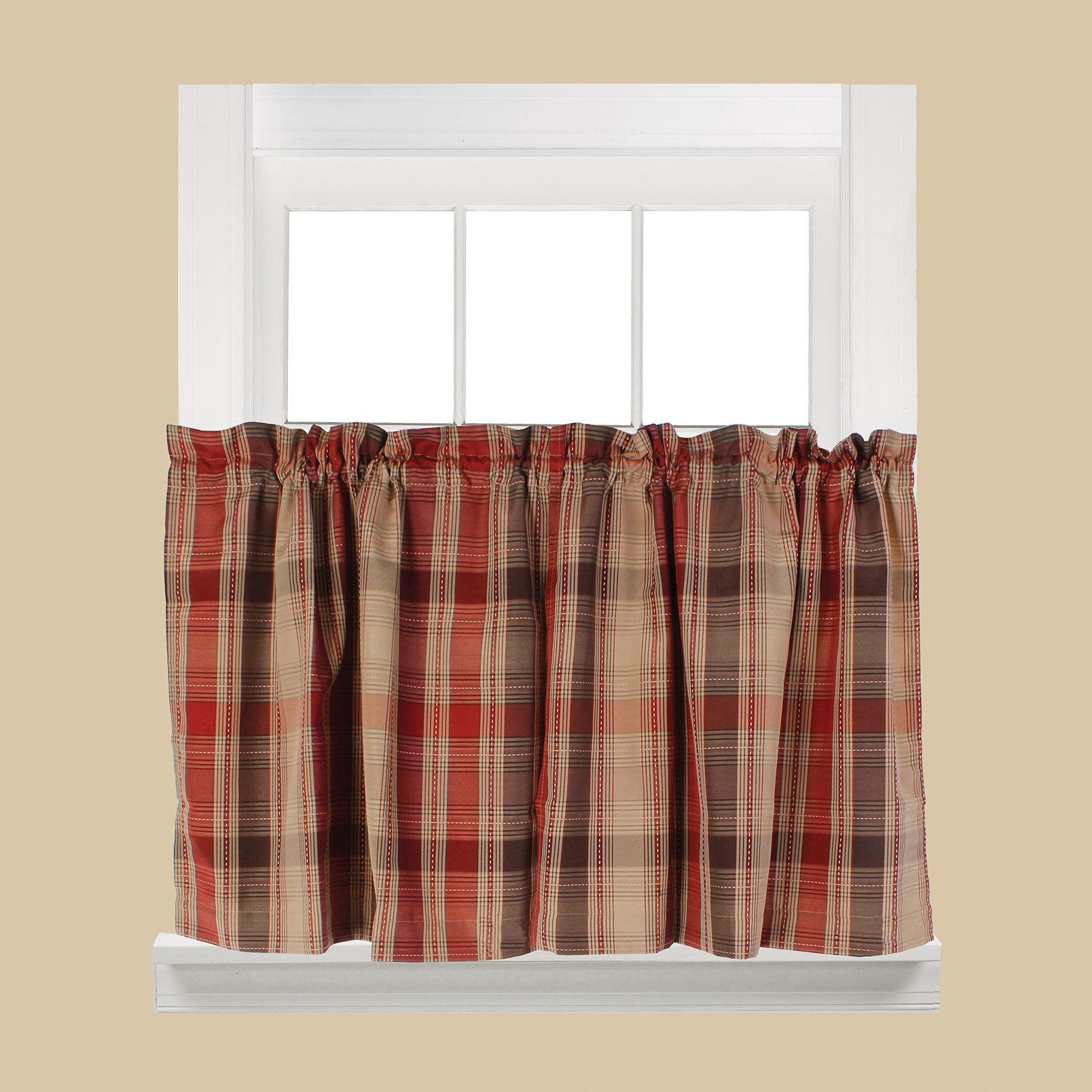 August Grove® Robstown Plaid 58'' Cafe Curtain & Reviews | Wayfair