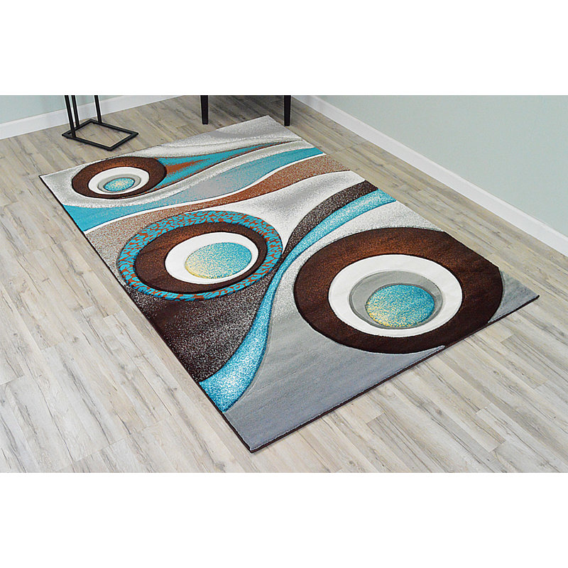 Ivy Bronx Mccampbell Abstract Brown/Turquoise/Ivory Area Rug & Reviews ...