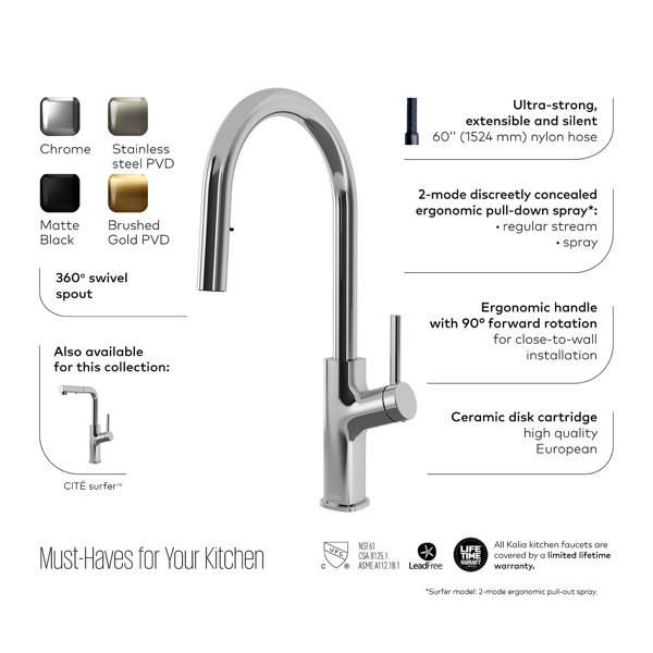 Kalia Masimo Surfer Pull Out Kitchen Faucet | Wayfair