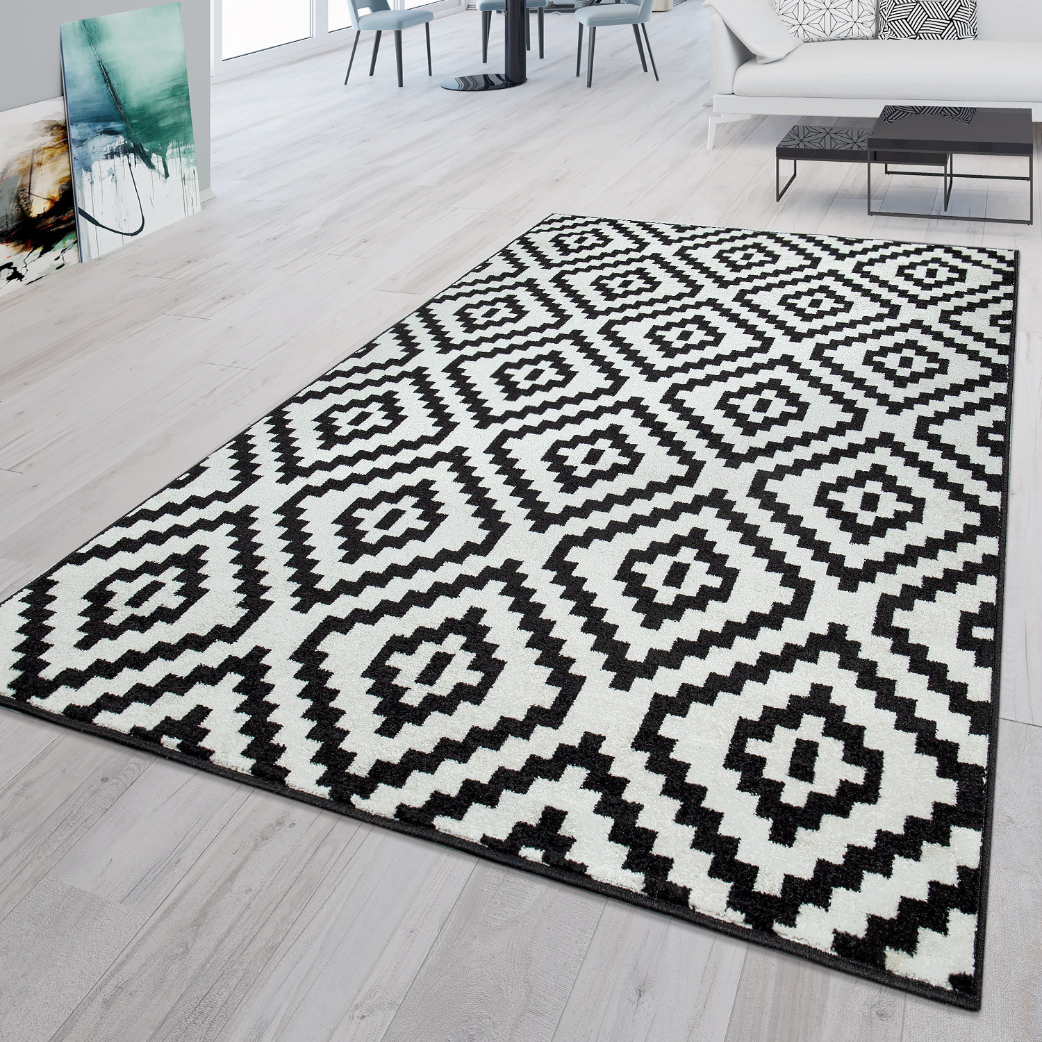 Union Rustic Delandria Performance Black/White Rug | Wayfair