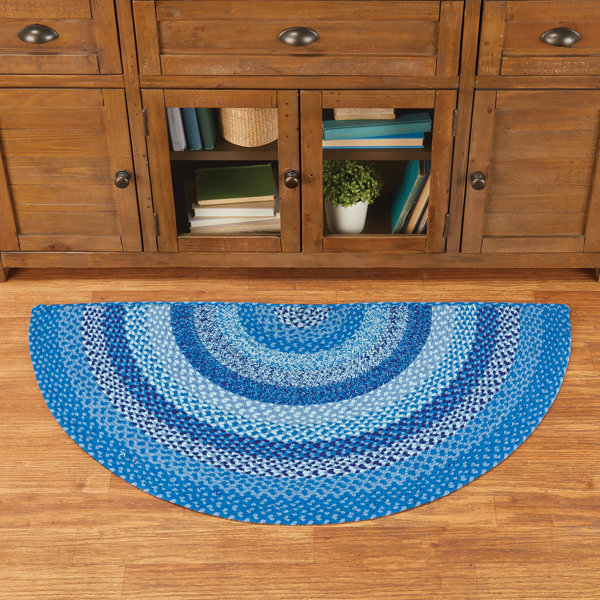 Gracie Oaks Majeris Machine Braided Cotton Blue Rug | Wayfair