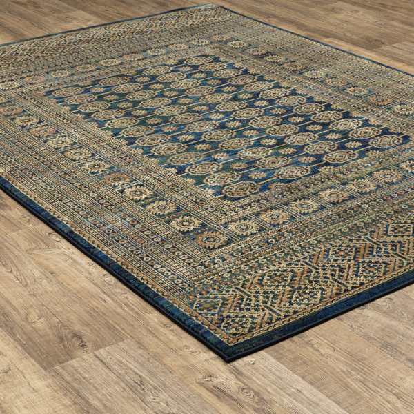 Bungalow Rose Performance Blue/Gold Rug | Wayfair