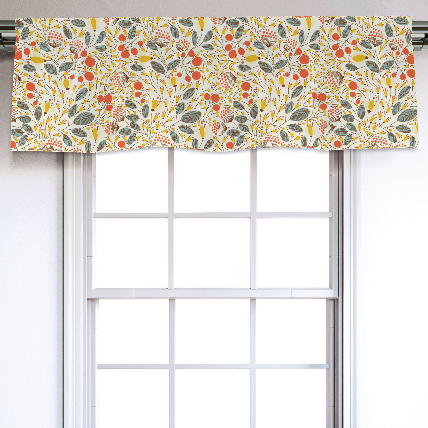 East Urban Home Floral Sateen Ruffled 54'' Window Valance in Orange ...
