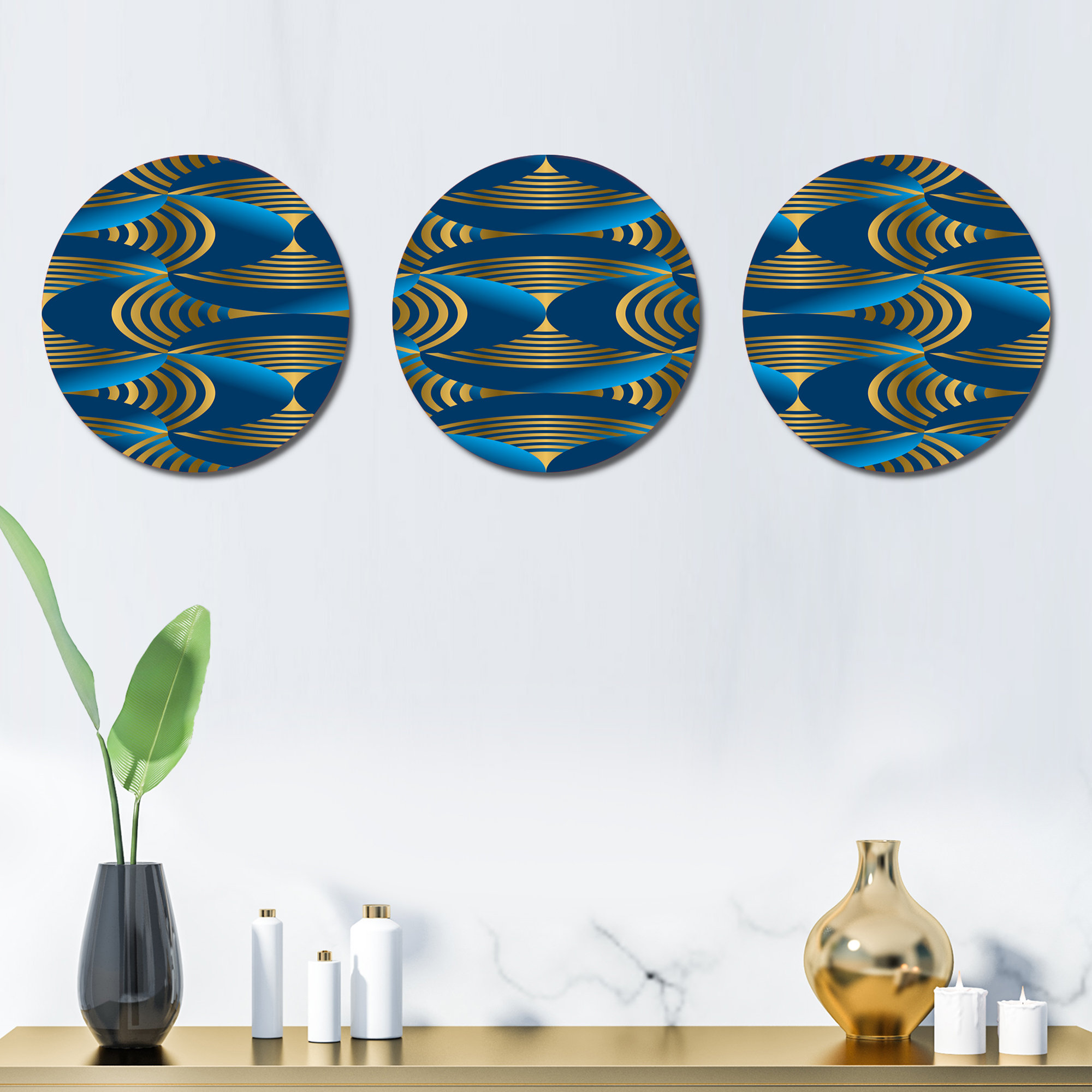 East Urban Home 3 Piece Geometric Abstract Waves Wall Décor Set | Wayfair