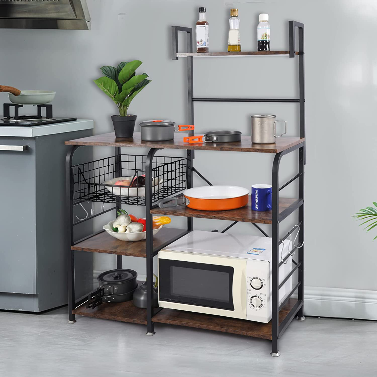 17 Stories Mireida 35.4'' Steel Standard Baker's Rack with Microwave ...