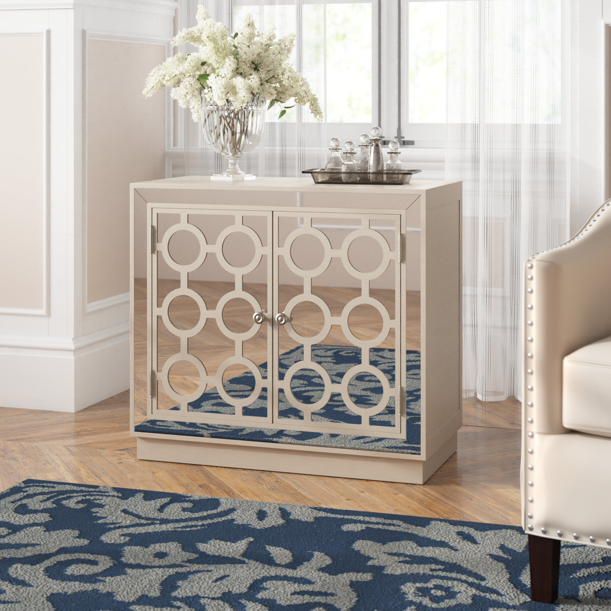 Everly Quinn Glacaeu 29'' Tall 2 - Door Mirrored Accent Cabinet ...